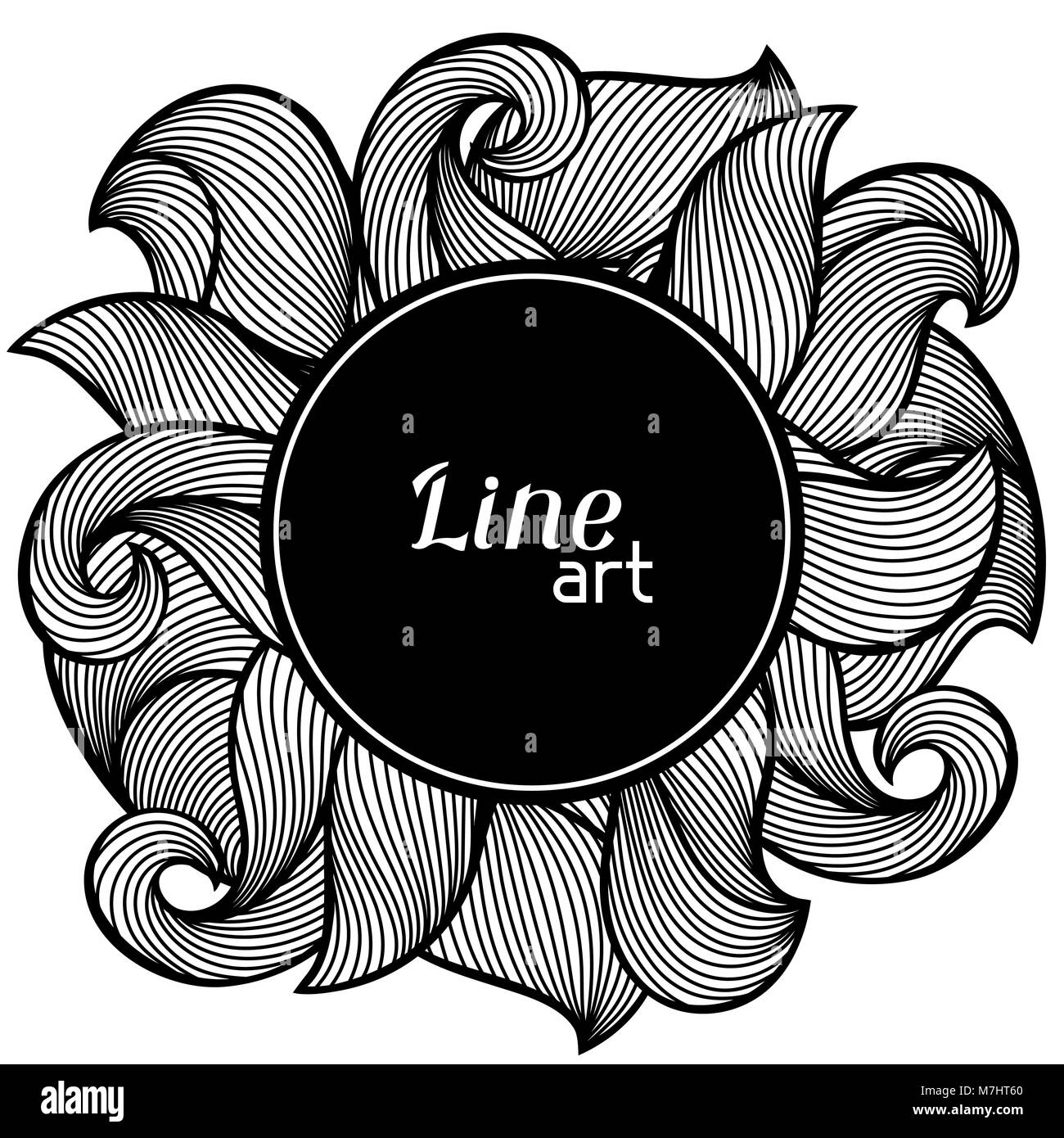 Frame with curls and waves. Abstract outline monochrome texture Stock ...