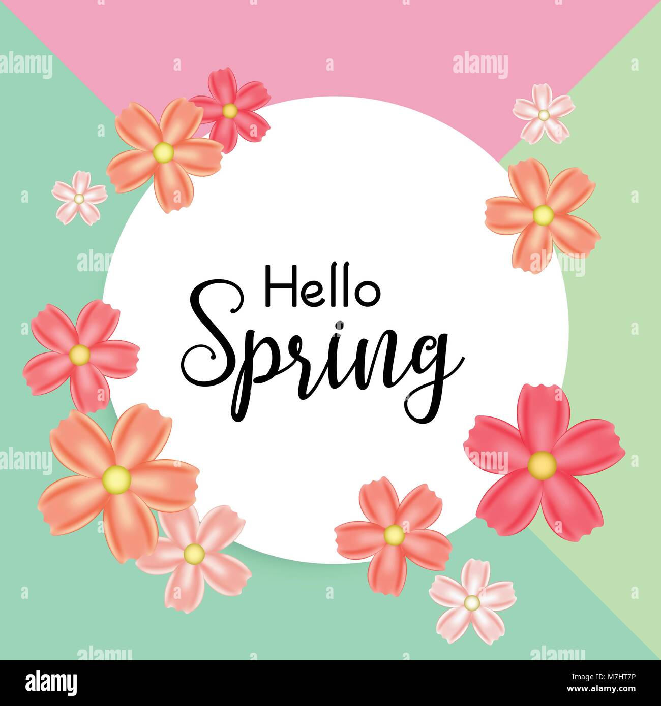 Hello spring with beautiful colorful flower background..flyers ...