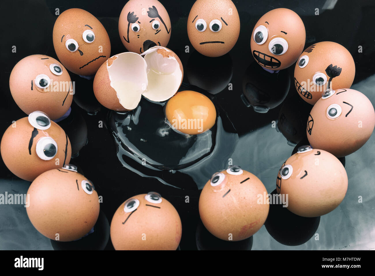 Fun concept: raw eggs with googly eyes and drawn features are in shock ...