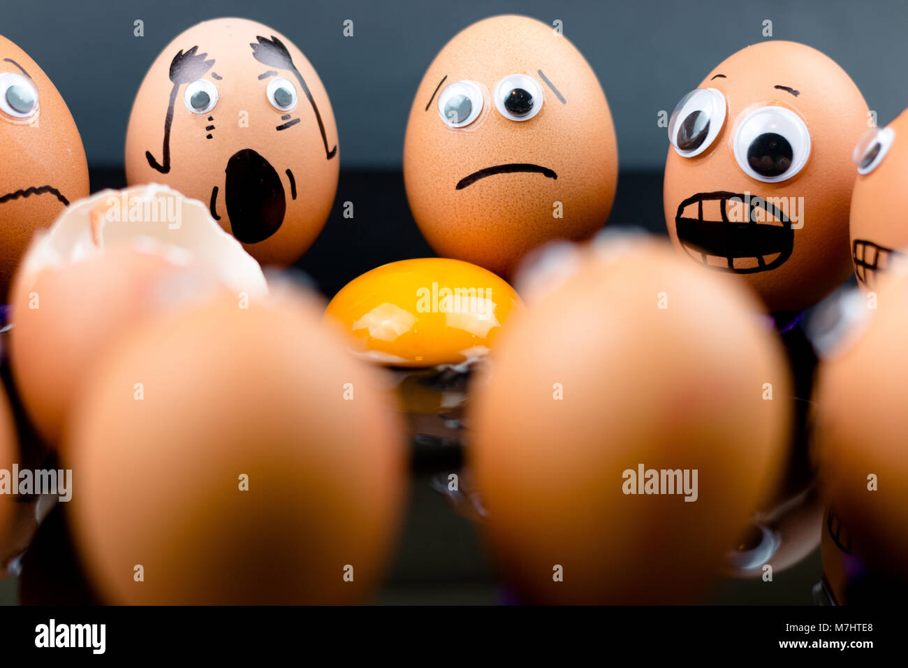 Fun concept: raw eggs with googly eyes and drawn features are in shock ...