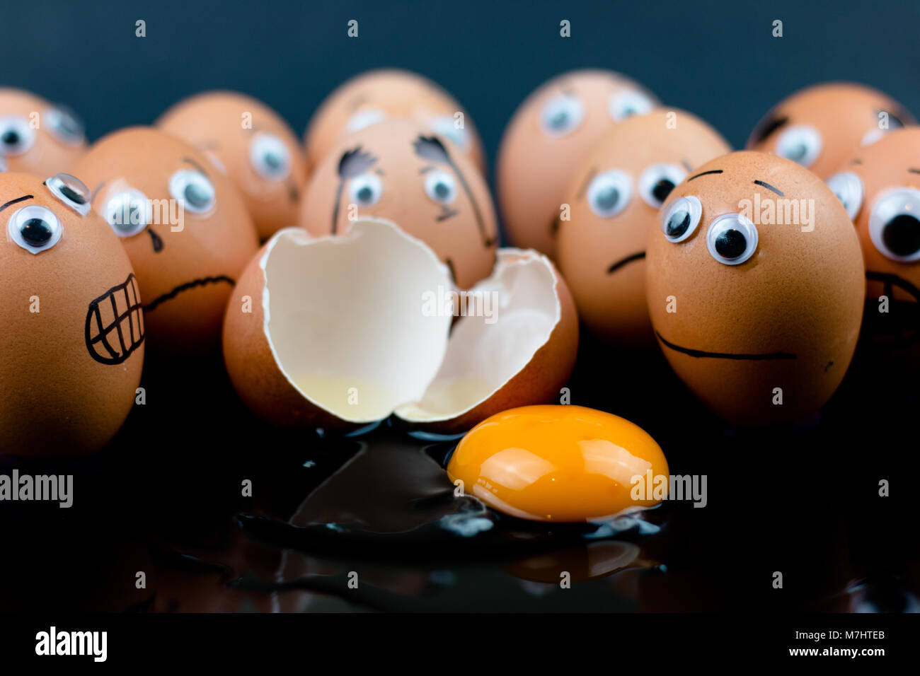 Fun concept: raw eggs with googly eyes and drawn features are in shock ...