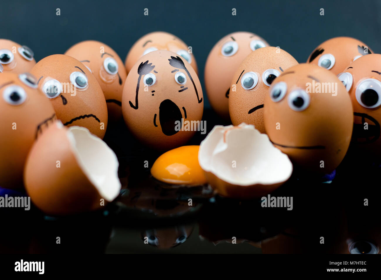 Fun concept: raw eggs with googly eyes and drawn features are in shock ...