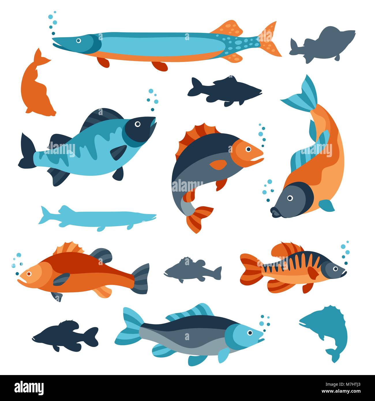 Set of various fish. Objects for decoration, design on advertising ...