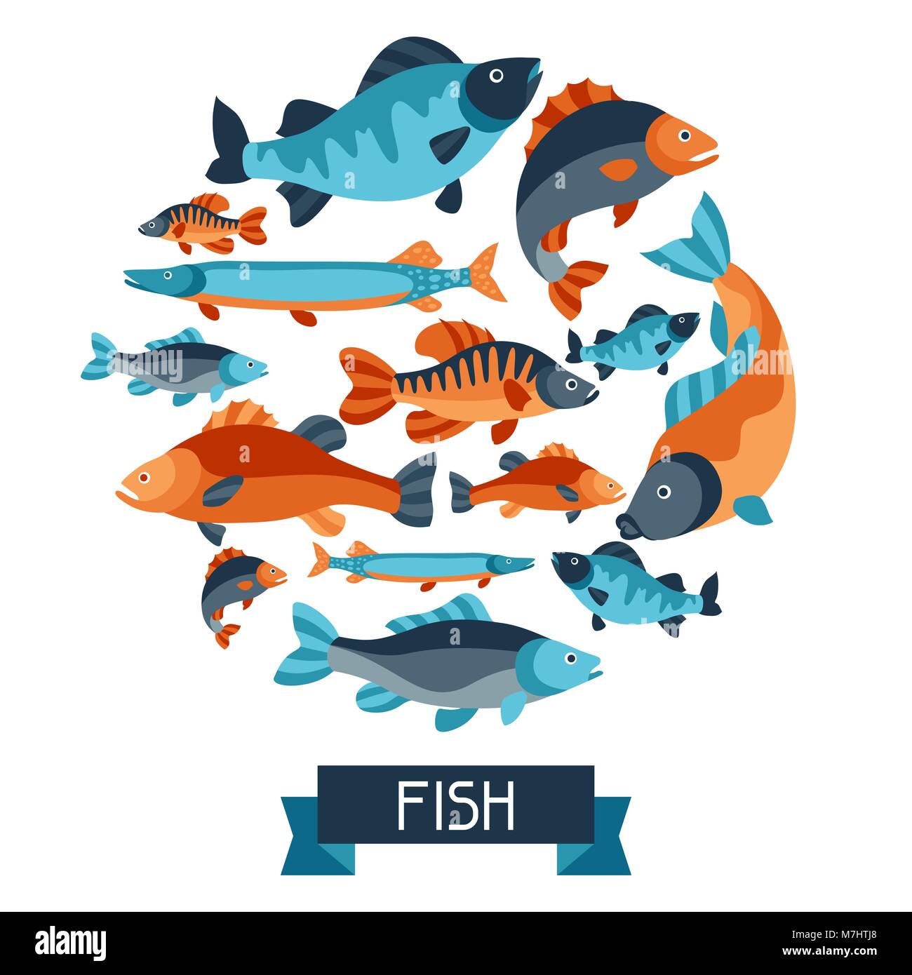 Background with various fish. Image for advertising booklets, banners ...