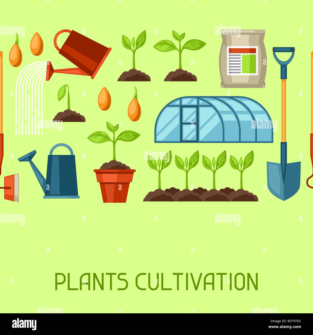 Seamless pattern with agriculture objects. Instruments for cultivation ...