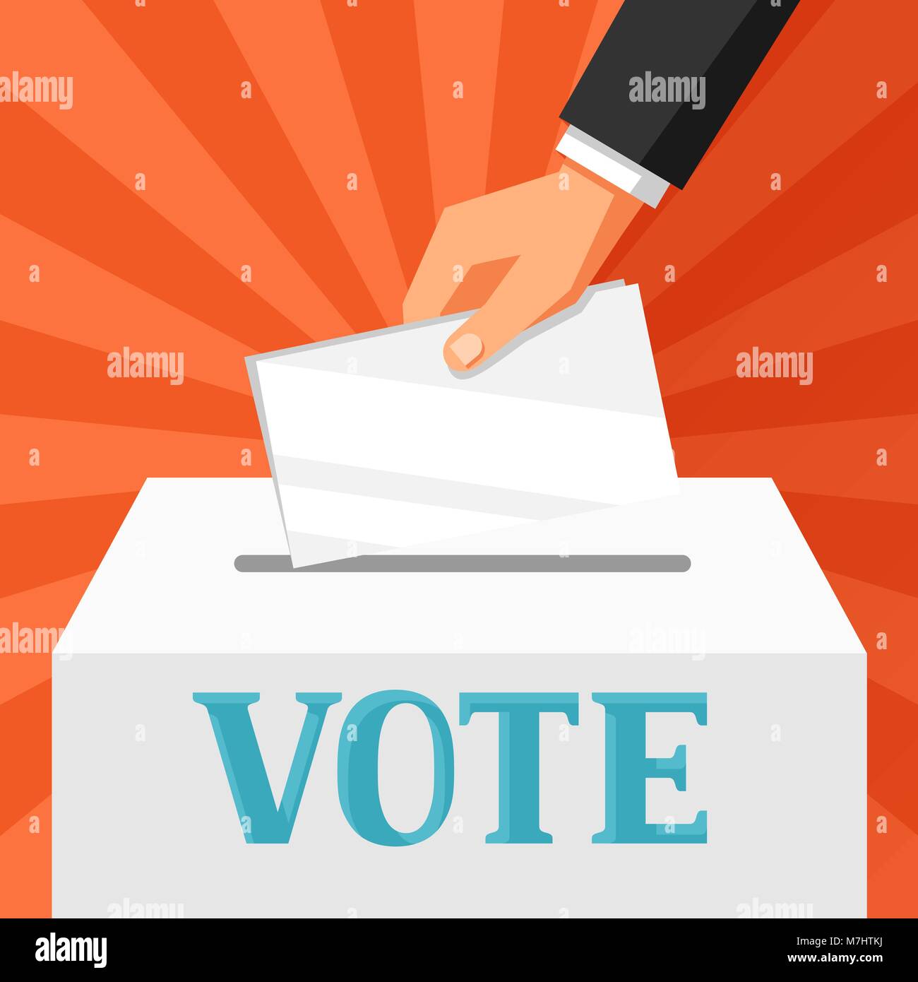 Hand putting voting paper in ballot box. Political elections ...