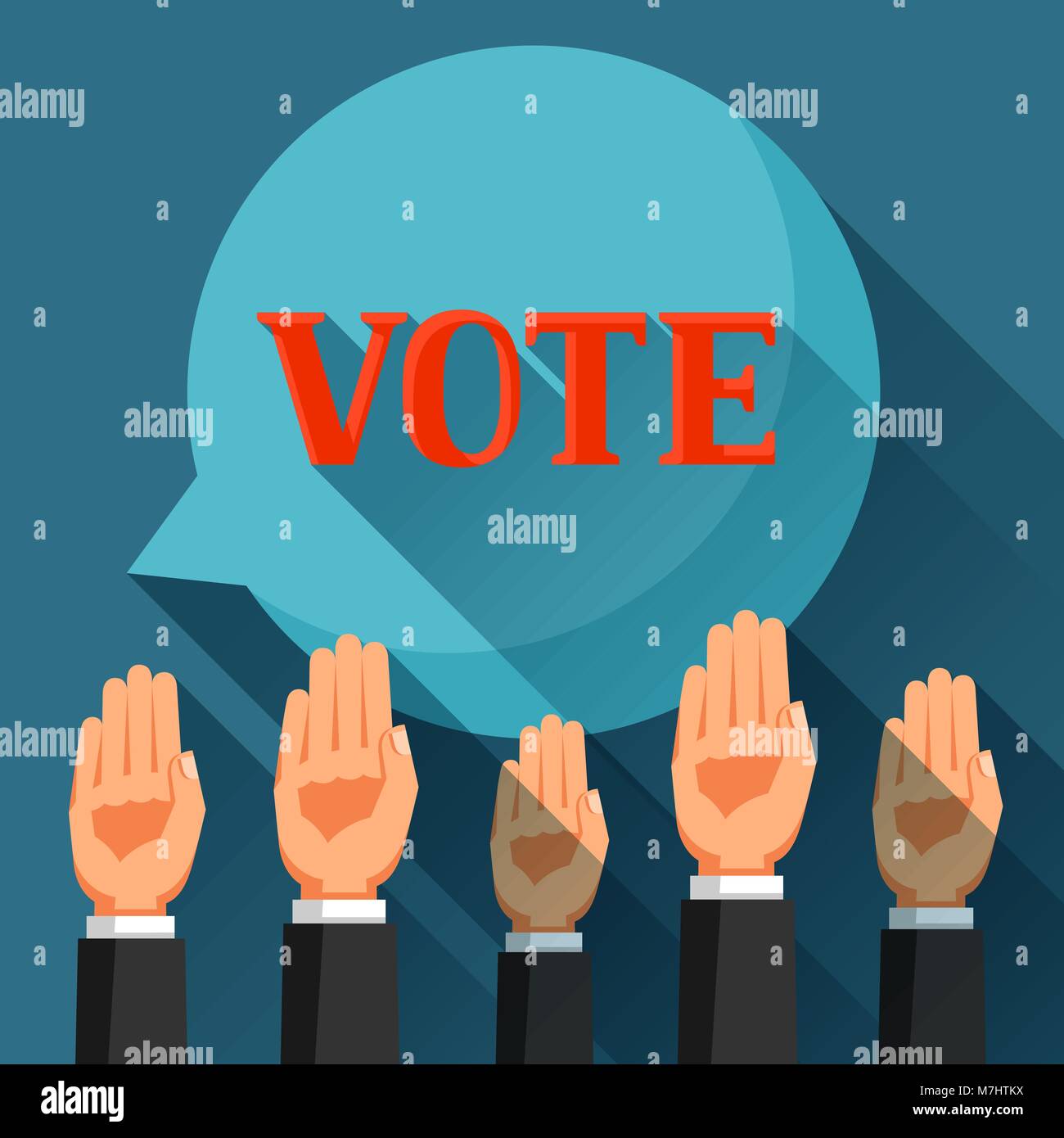 People vote with their hands raised. Political elections illustration ...