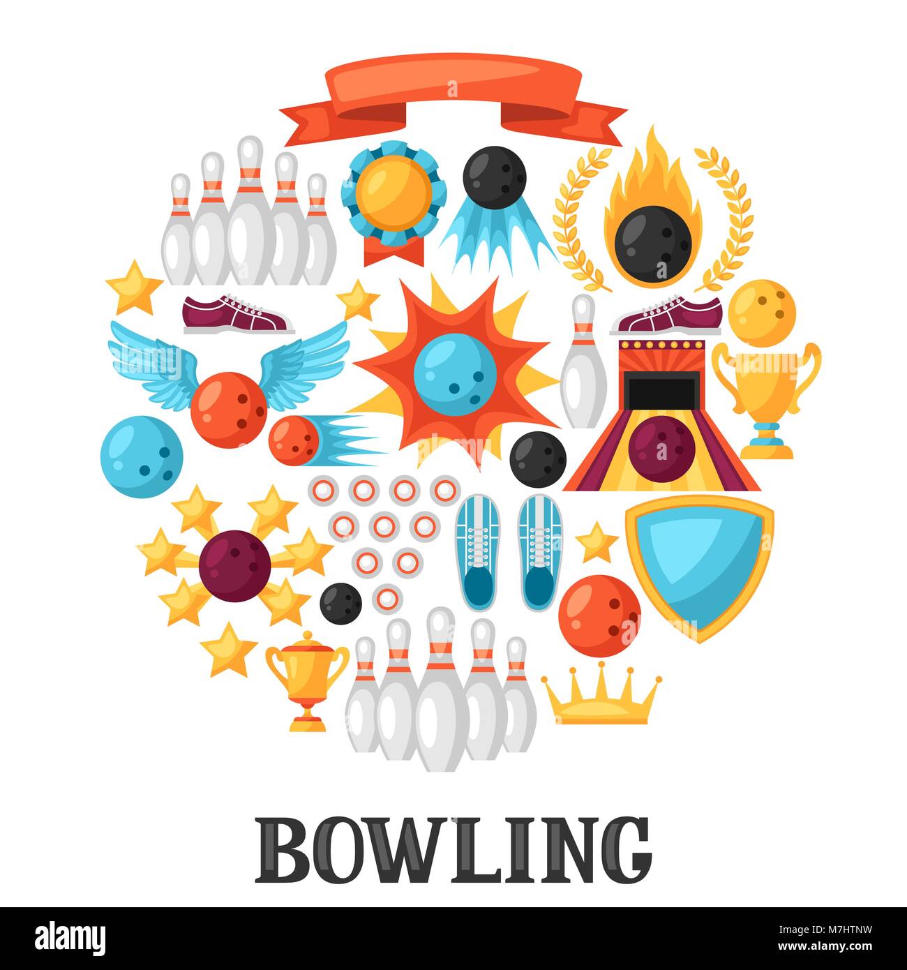 Background with bowling items. Image for advertising booklets, banners ...