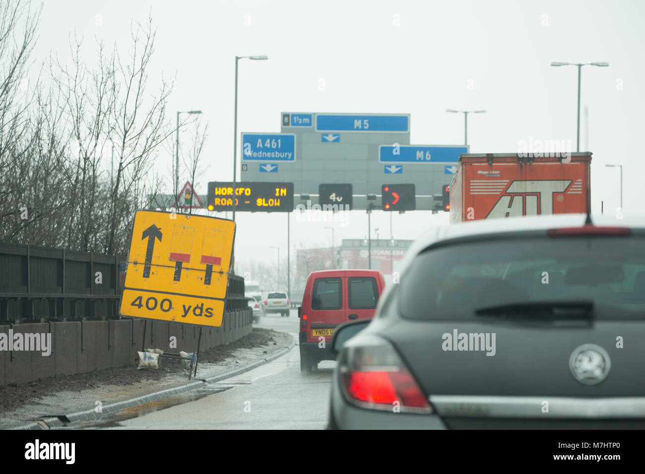 Roadworks on the M6 motorway southbound near the junction with the M5 ...