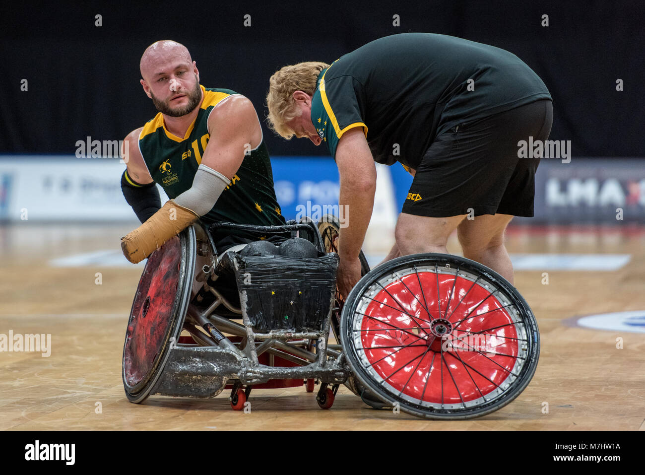 Leicester, UK, 10th March, 2018. Wheelchair Rugby Quad Nations: AUS vs ...