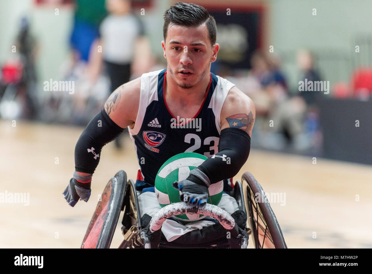 Leicester, UK, 10th March, 2018. Wheelchair Rugby Quad Nations: AUS vs ...