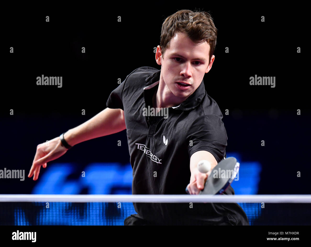Doha. 10th Mar, 2018. Jonathan Groth of Denmark returns the ball during ...