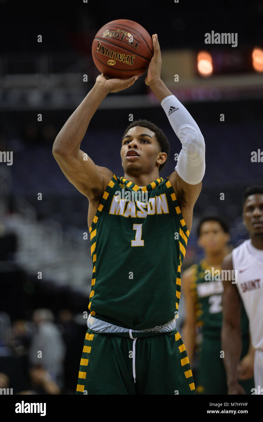 Washington, DC, USA. 9th Mar, 2018. JUSTIN KIER (1) shoots a free throw ...