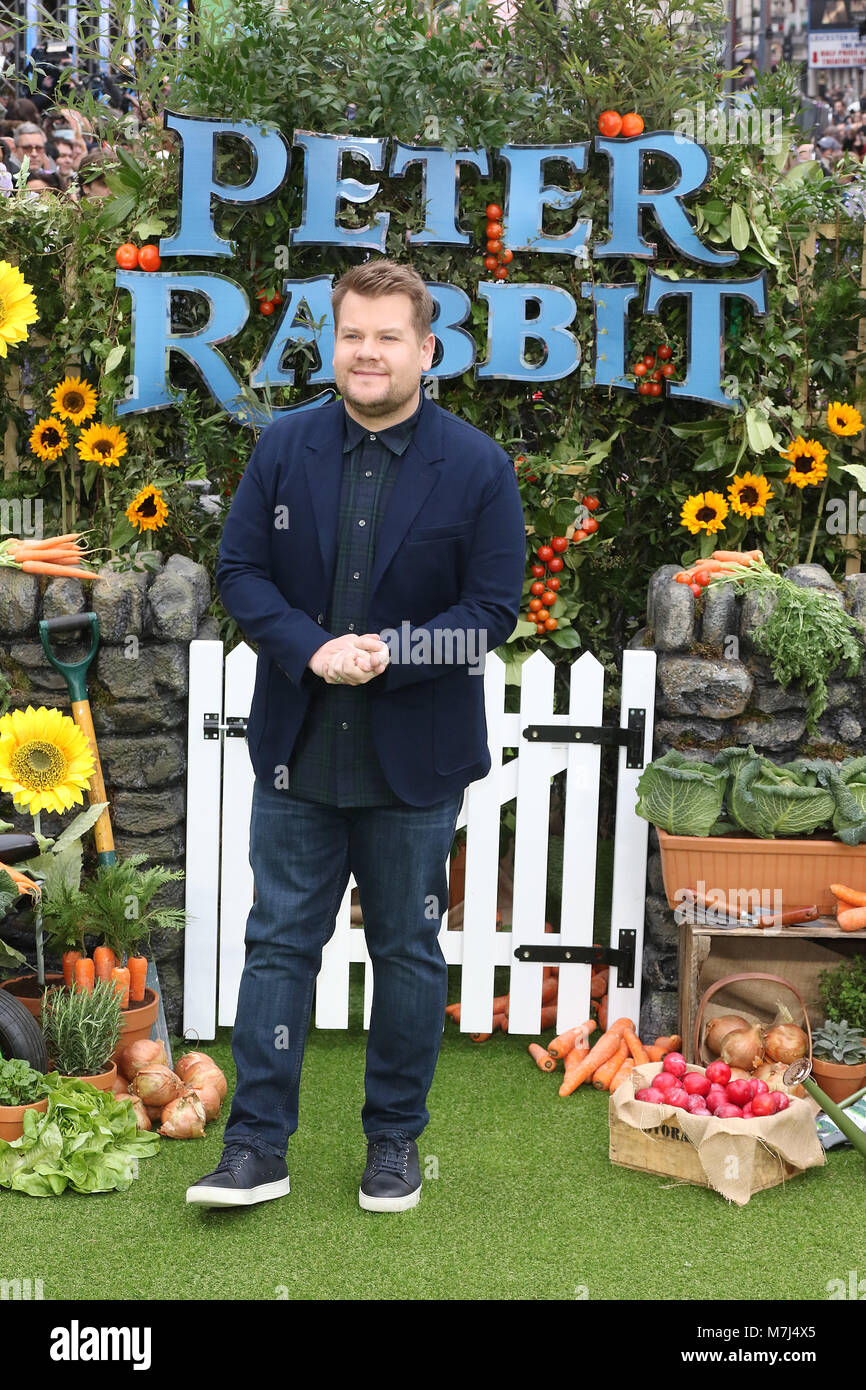 London, UK. 11th March, 2018. James Corden, Peter Rabbit - UK Gala ...