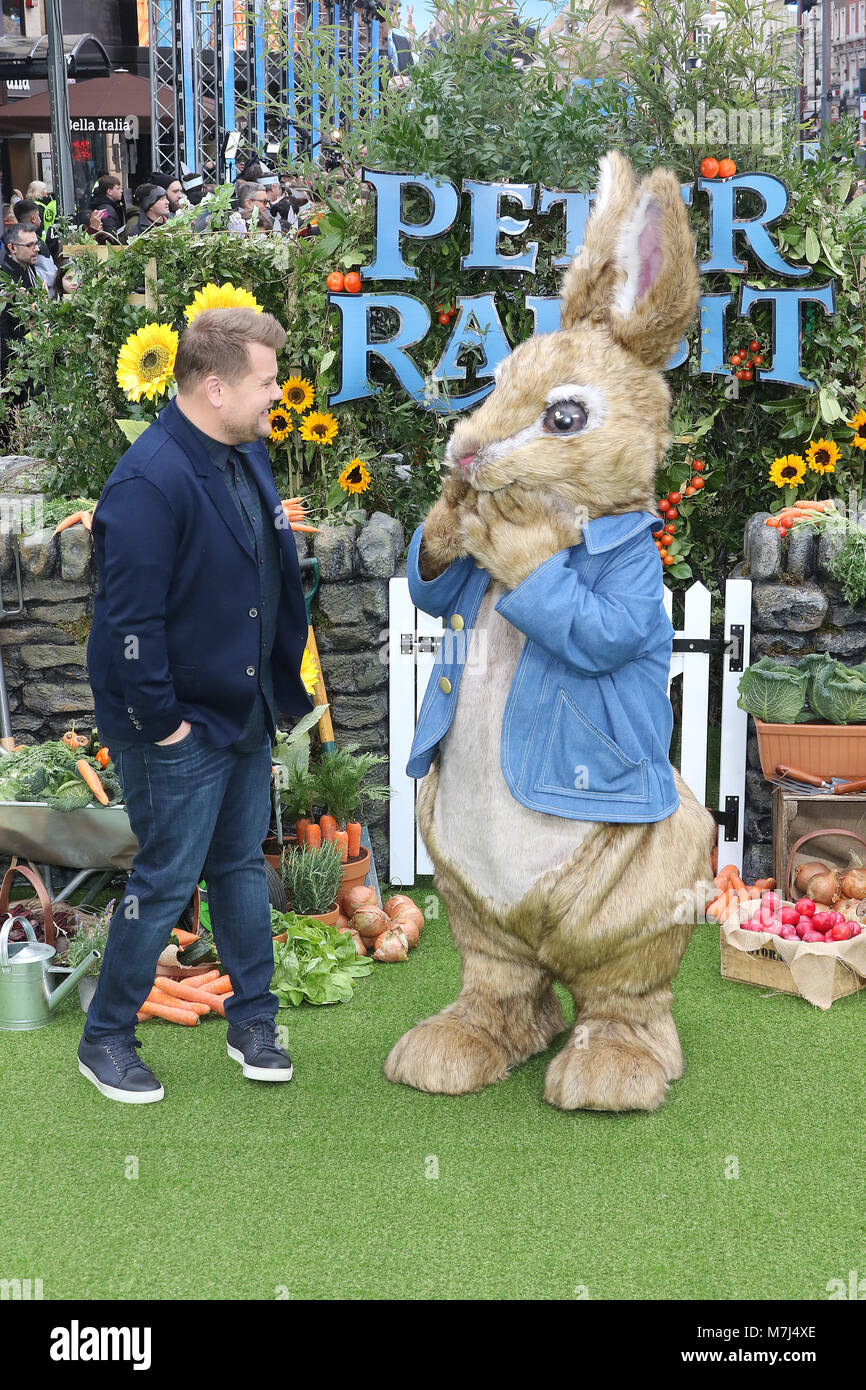 London, UK. 11th March, 2018. James Corden, Peter Rabbit - UK Gala ...
