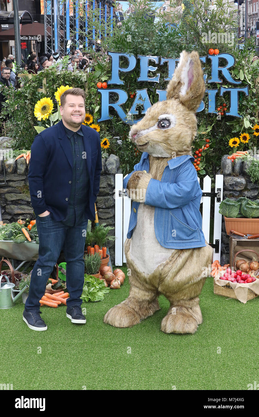London, UK. 11th March, 2018. James Corden, Peter Rabbit - UK Gala ...