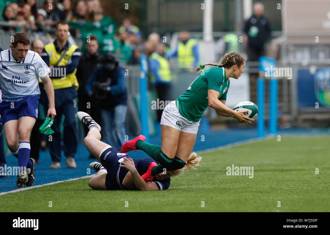 Dublin, Ireland. Sunday 11 March, 2018. Scotland's Hannah Smith stops ...