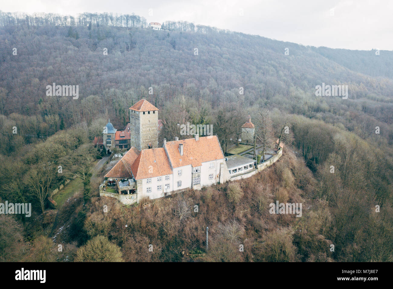Rinteln, Germany. 16th Feb, 2018. An aerial view depicts the Schaumburg ...