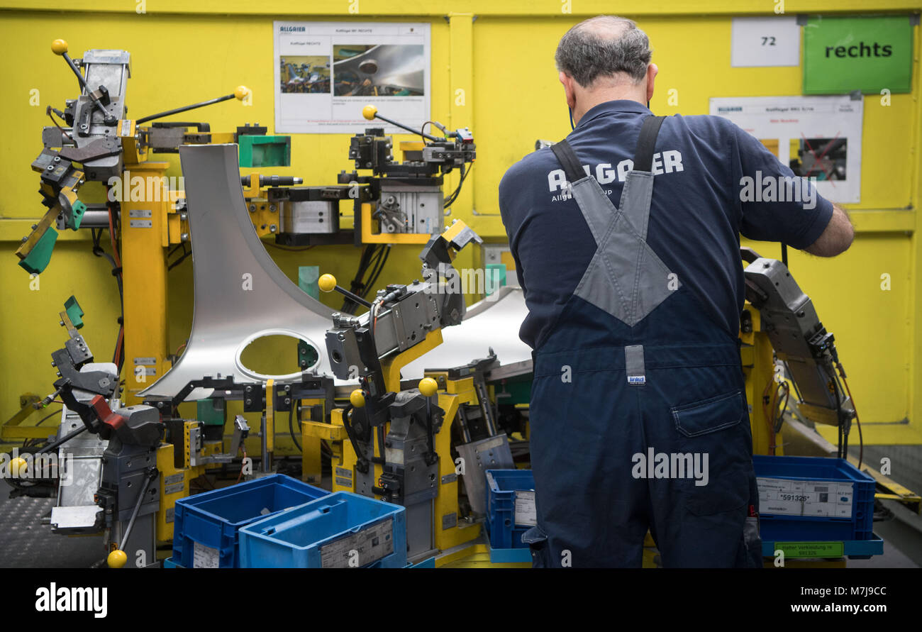 06 March 2018, Germany, Goeppingen: An employee of the Allgaier Group ...