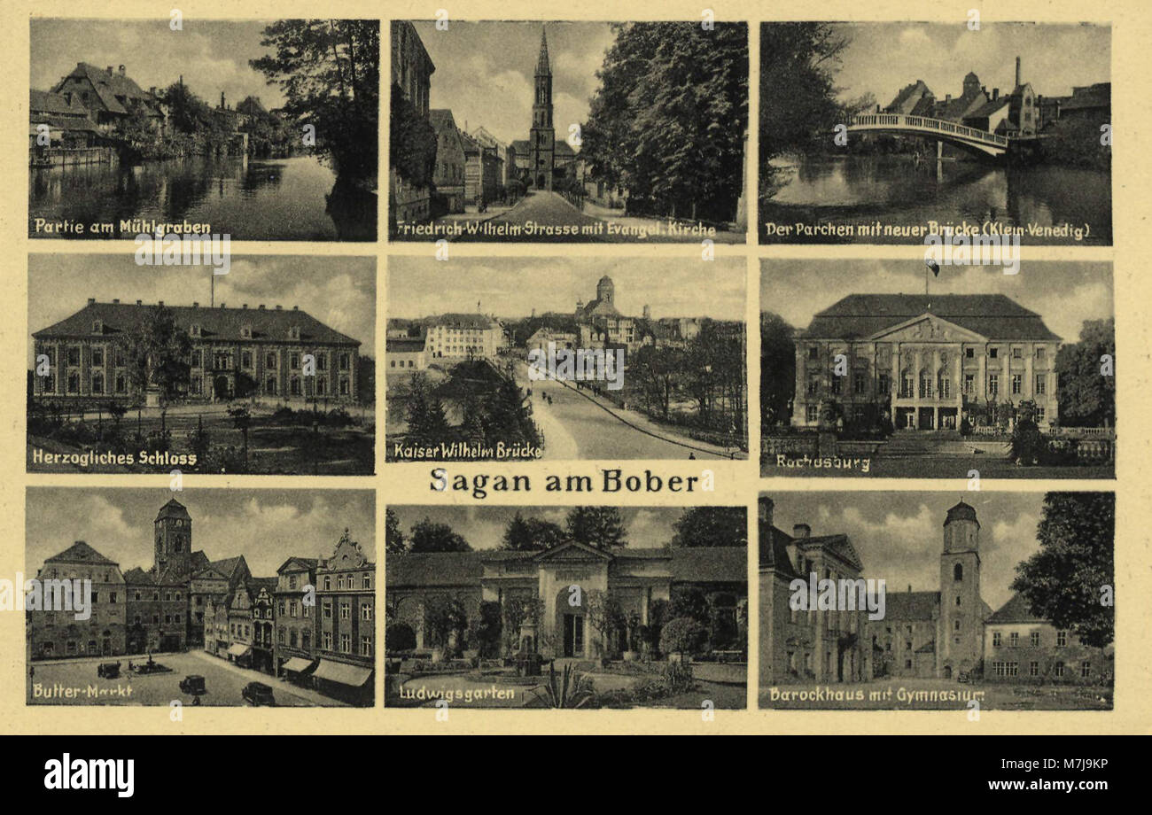 A postcard from Sagan, Schlesien (now Żagań, Poland), depicting the ...