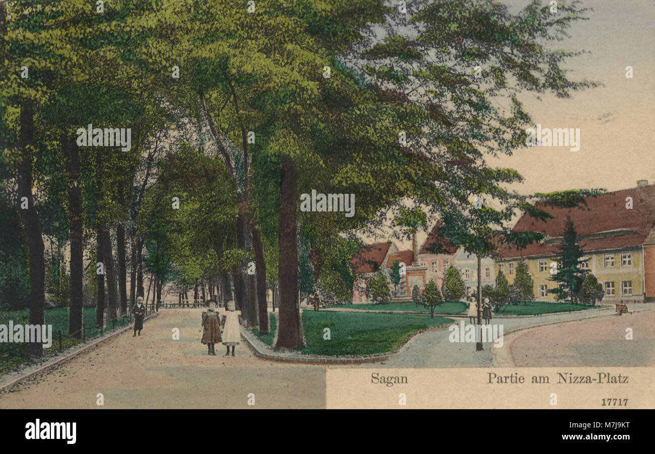 A vintage postcard depicting Nizzaplatz in Sagan, Schlesien, Germany ...