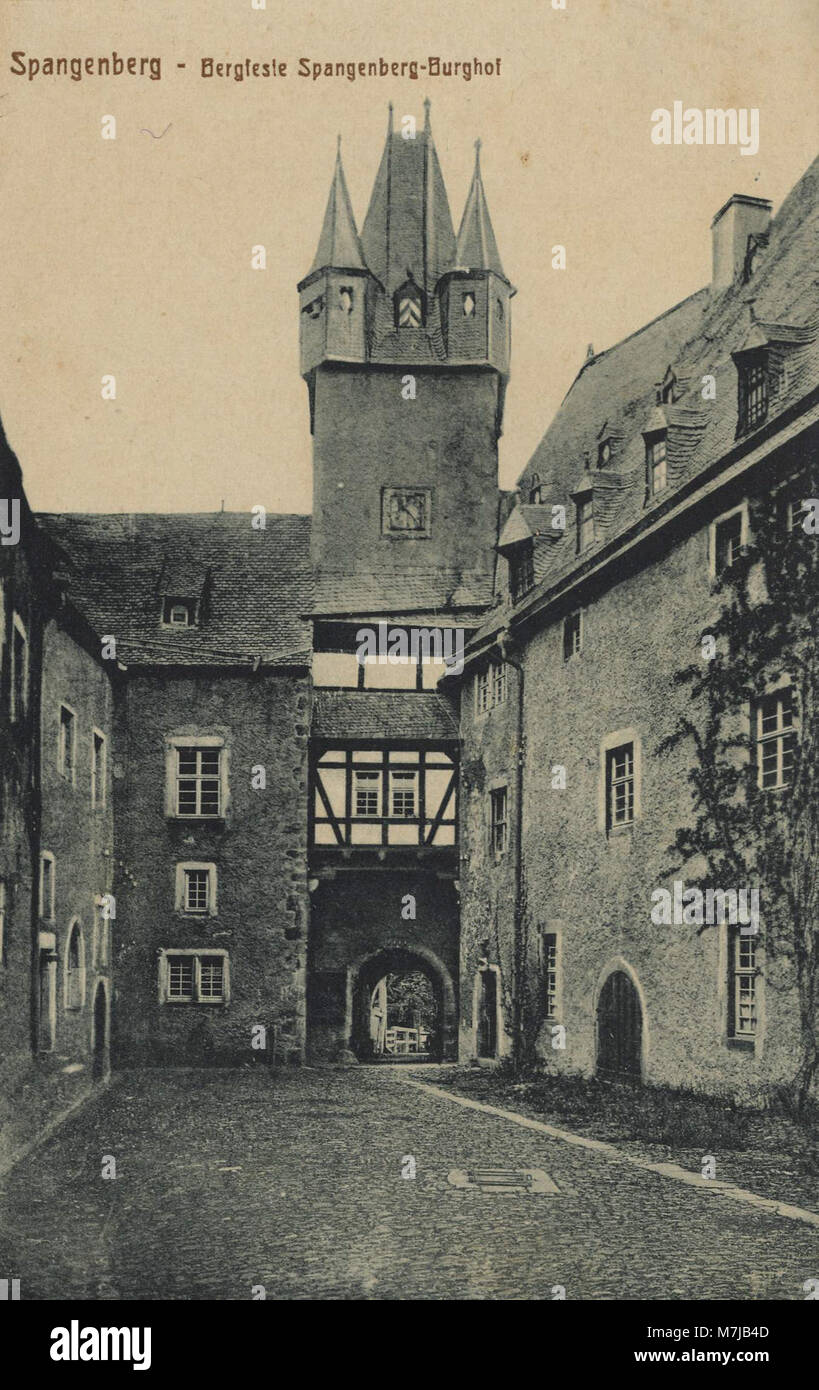 A postcard view of Spangenberg Castle and its courtyard in Hessen ...