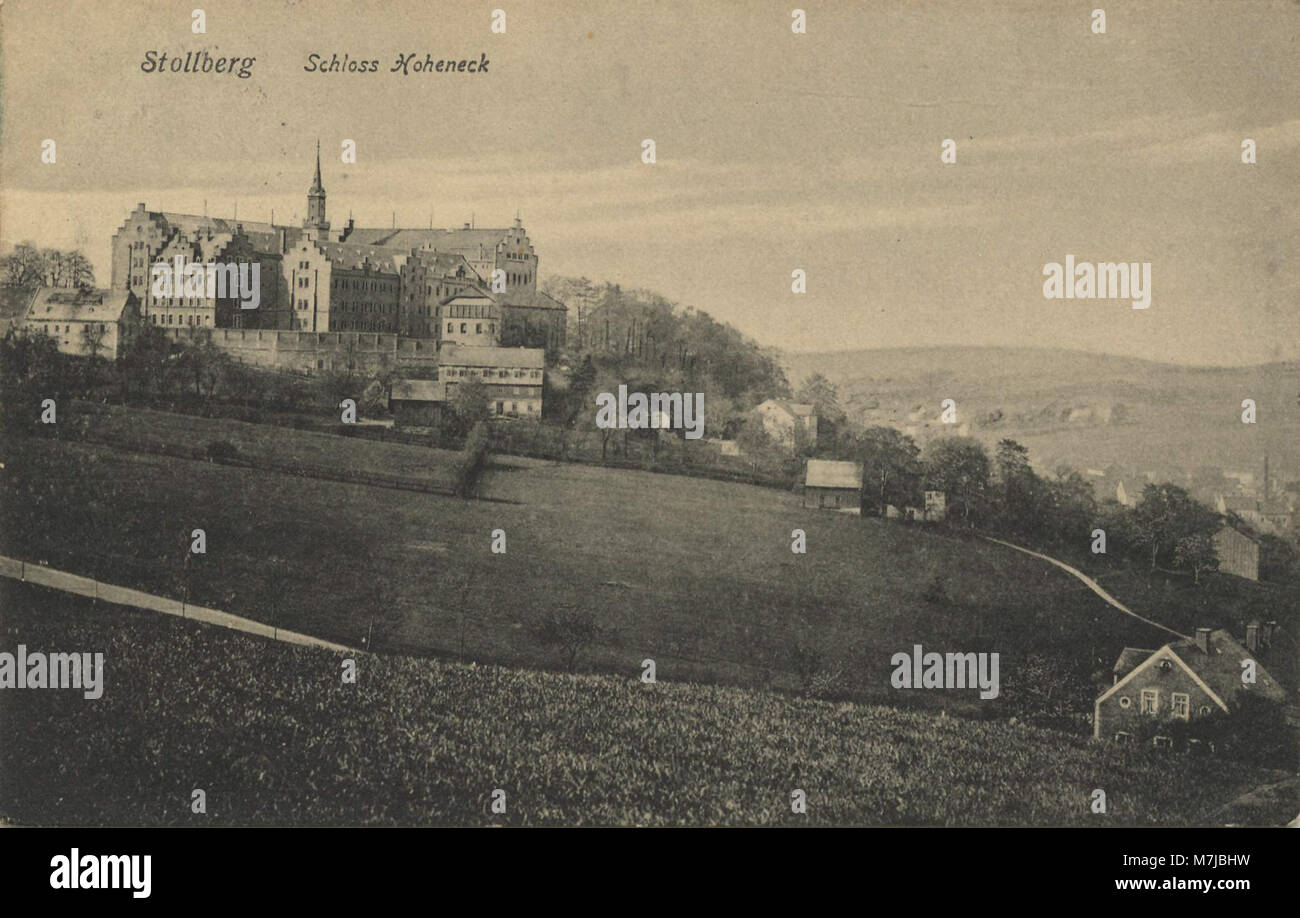A historic postcard from Stollberg, Sachsen, featuring Schloss Hoheneck ...