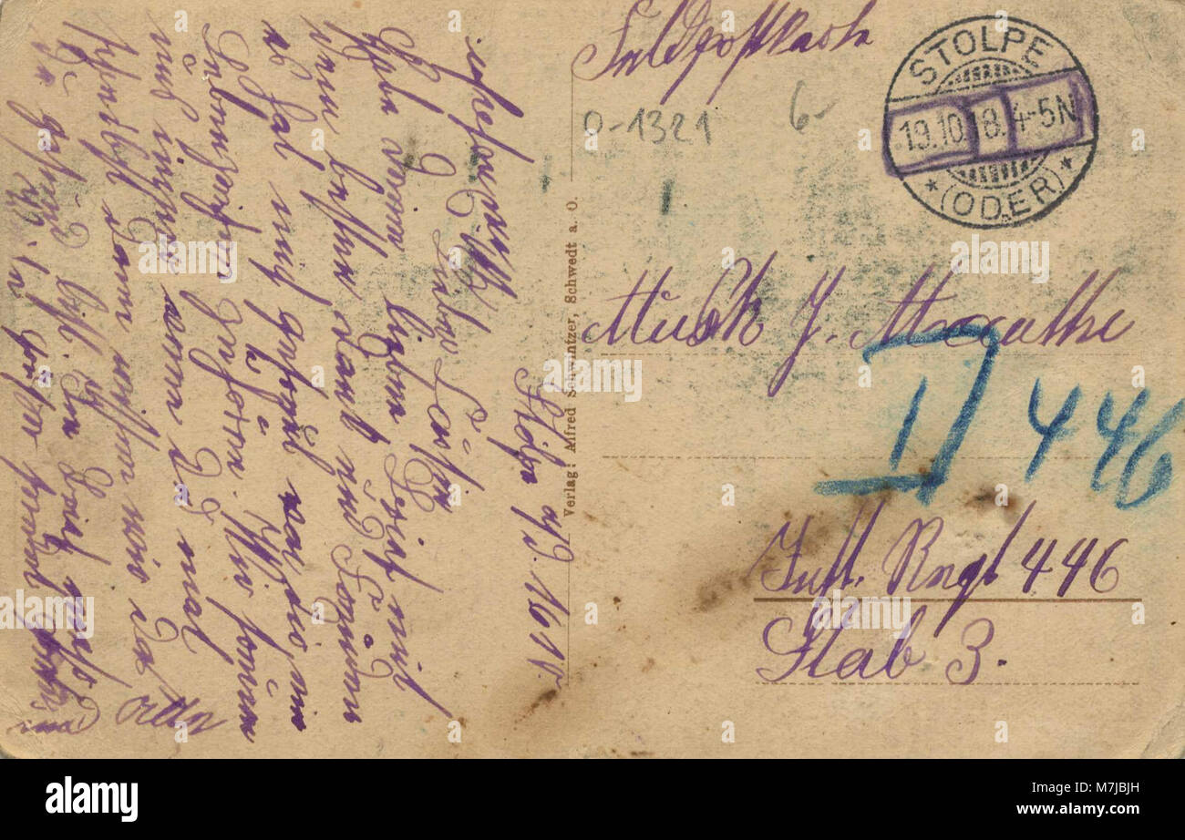 The image shows a city view of Stolpe, located on the Oder River in ...