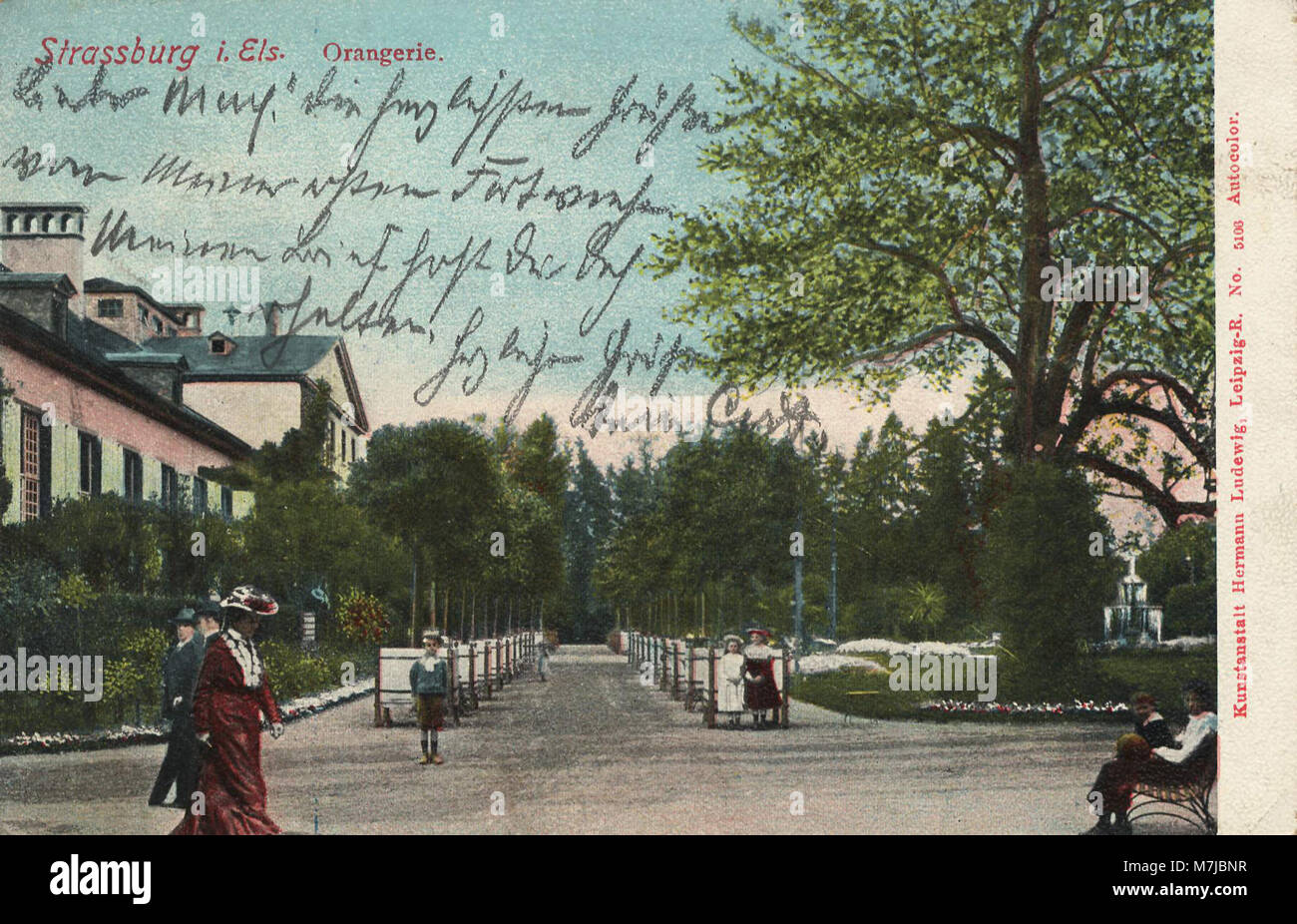 A historical postcard depicting the Orangerie in Strasbourg, located in ...