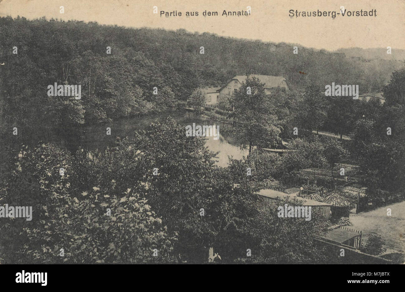 This postcard shows Annental in Strausberg, Brandenburg, Germany. The ...