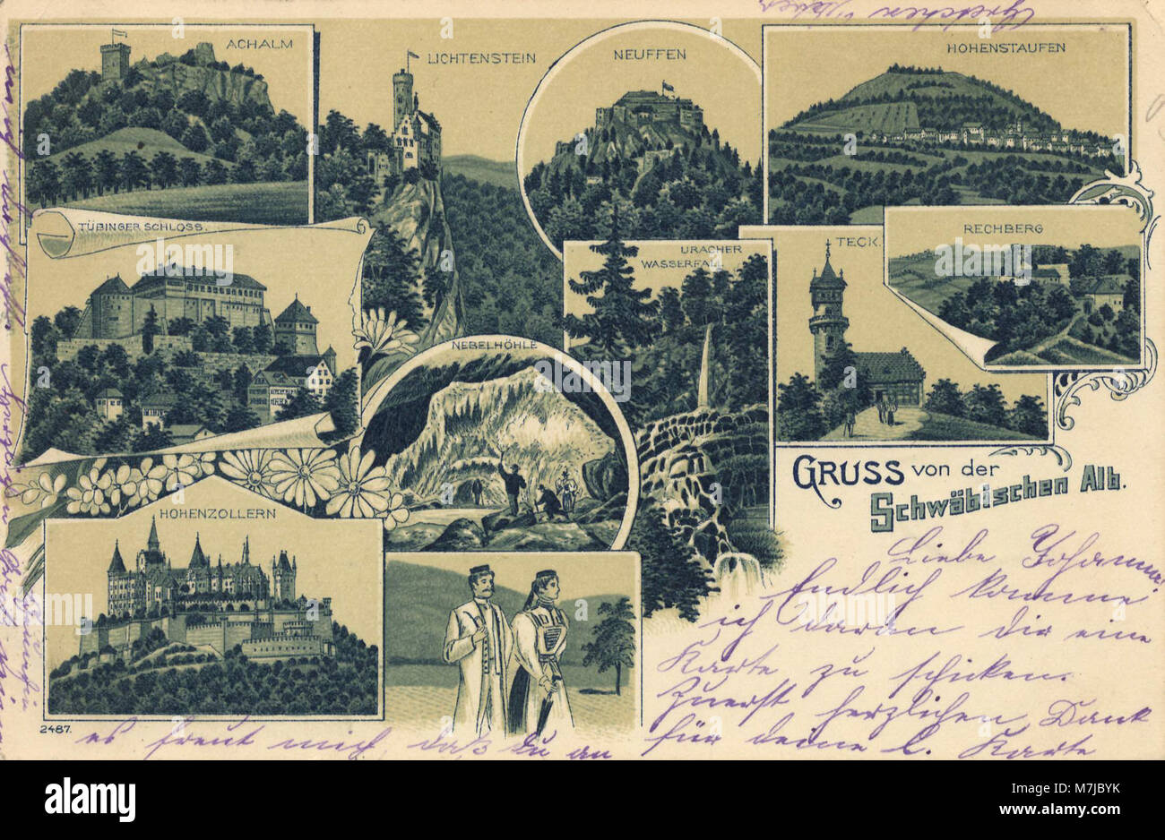 A vintage postcard depicting the castles (Burgen) in the Swabian Alps ...