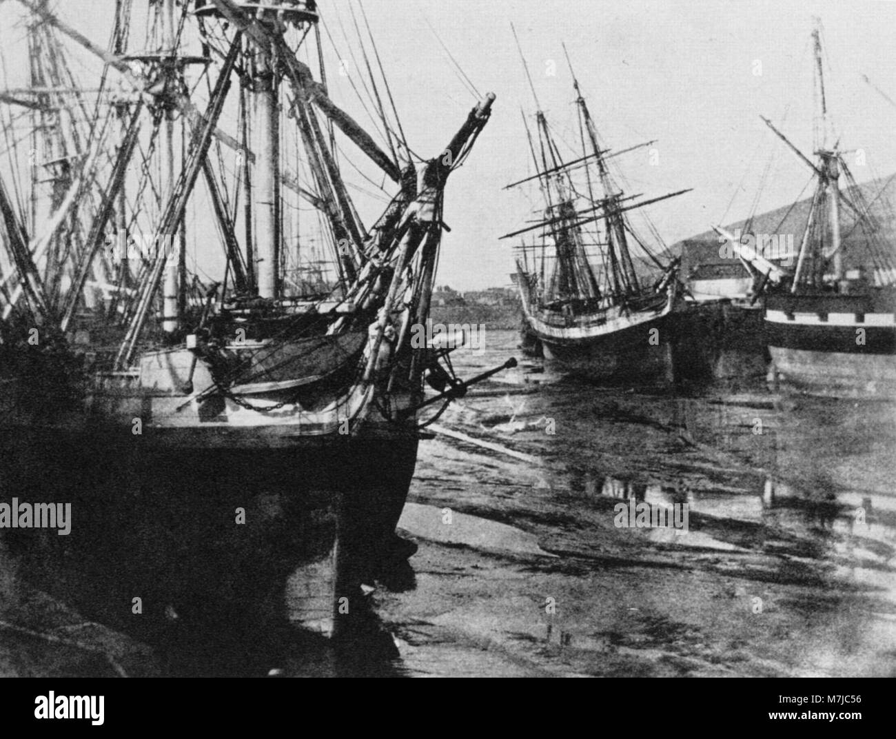 A photograph by William Henry Fox Talbot, showing ships in harbor at ...