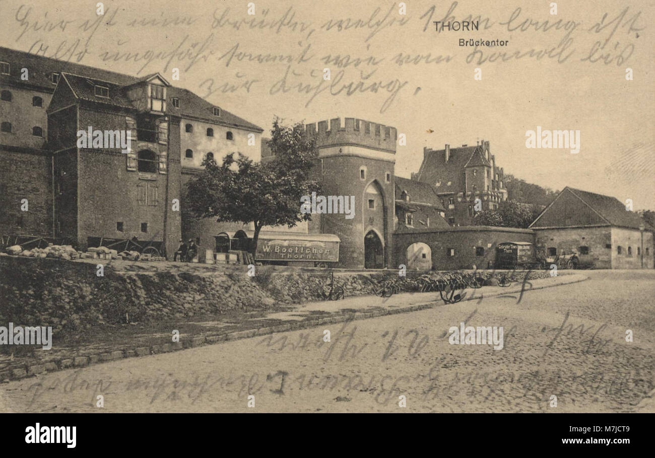 The image depicts Thorn, a historic city in West Prussia, with a view ...