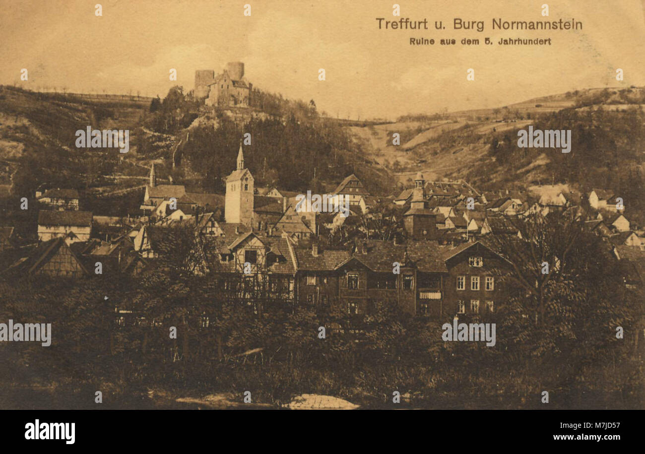 This postcard shows the town of Treffurt, located on the Werra River in ...