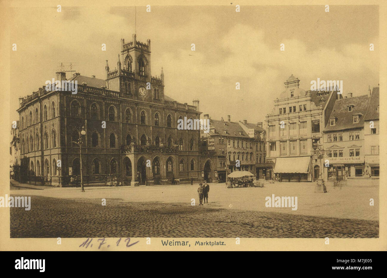 A historical postcard depicting the Marktplatz (Market Square) in ...