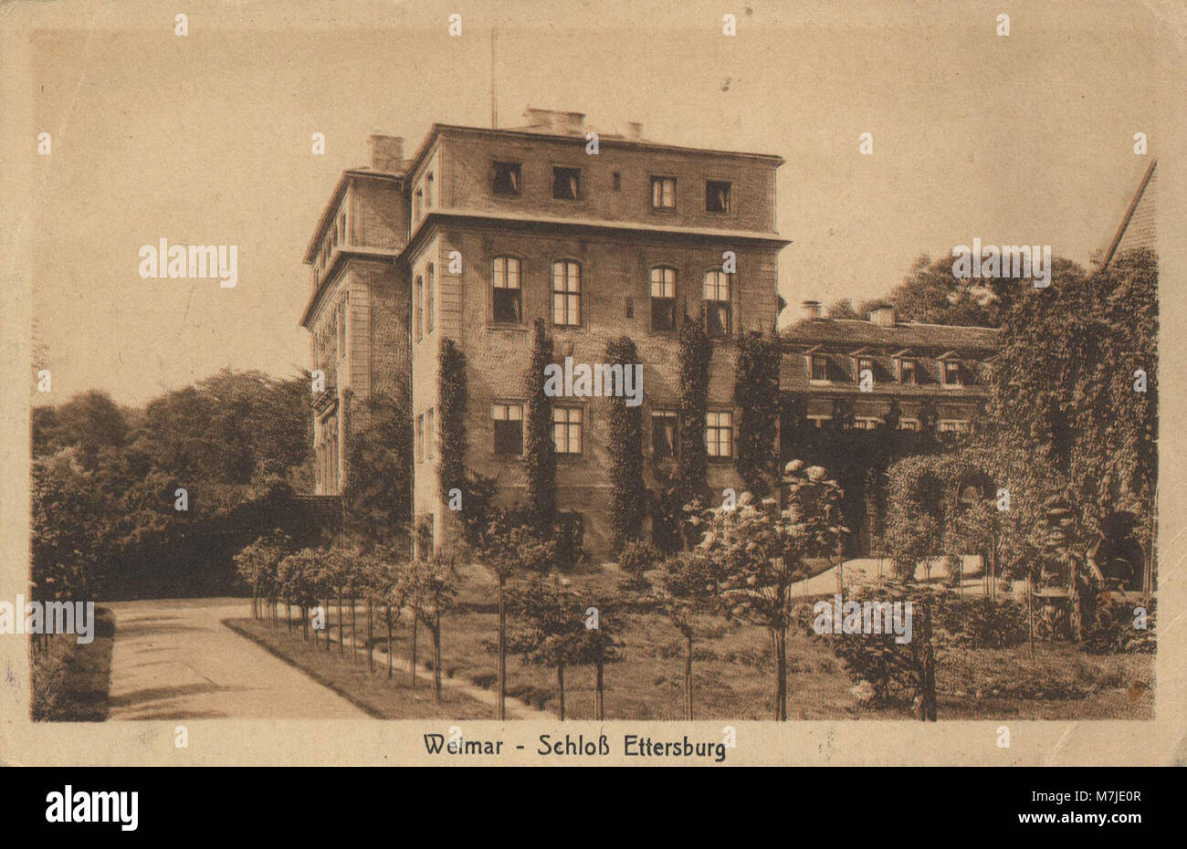 An early 20th-century postcard of Schloss Ettersburg, a historic castle ...