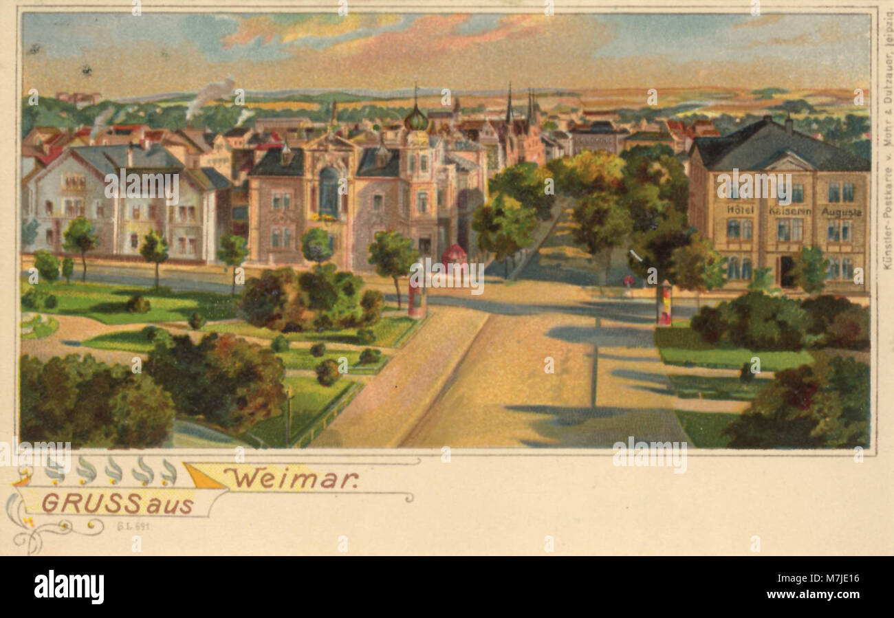View of Weimar, Thuringia, from a historical postcard, showcasing the ...