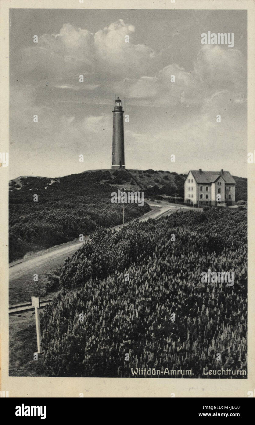 A postcard image featuring a lighthouse in Wittdün (Amrun), Schleswig ...