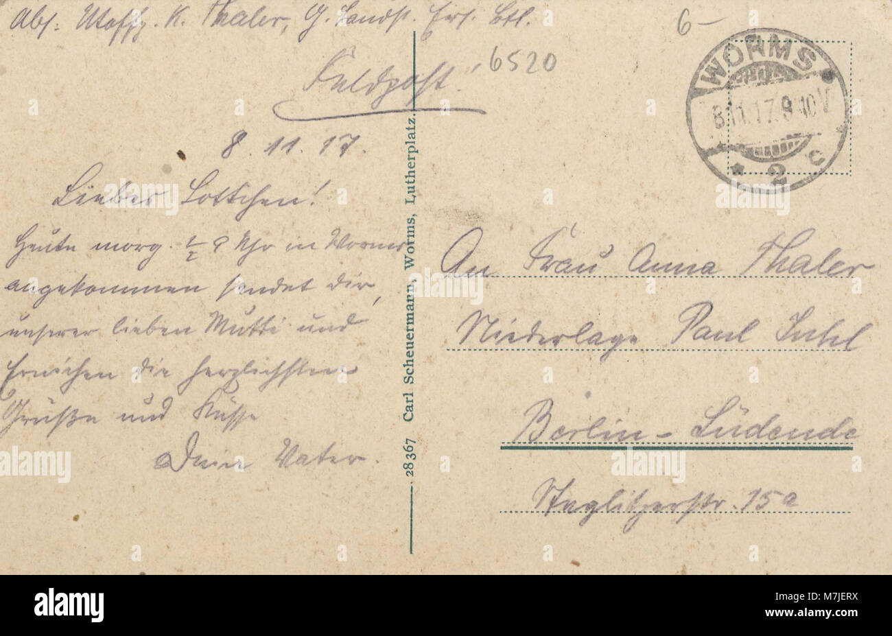 A historic postcard depicting a city view of Worms, a town in Rheinland ...