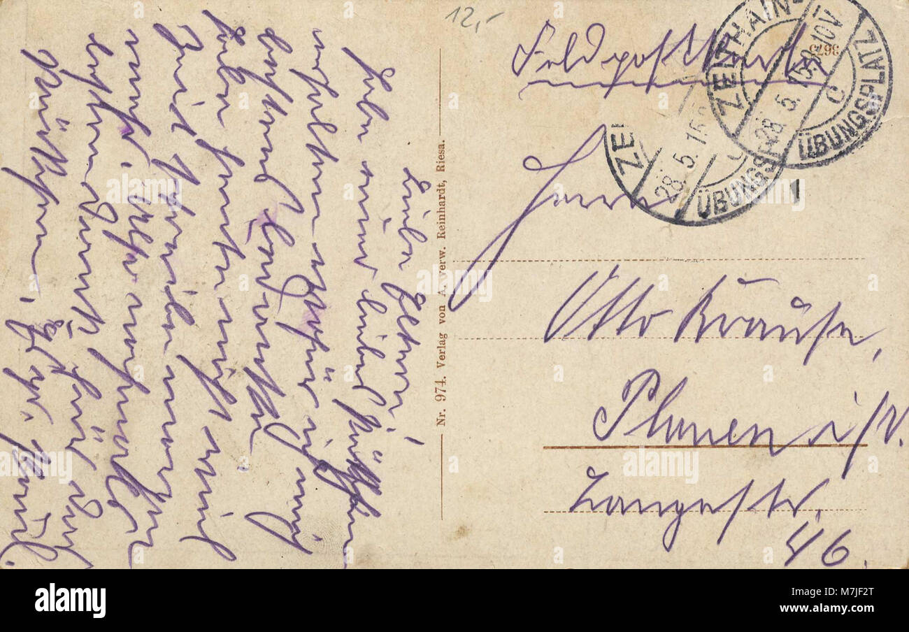 A historical postcard depicting troops at the Zeithain military ...