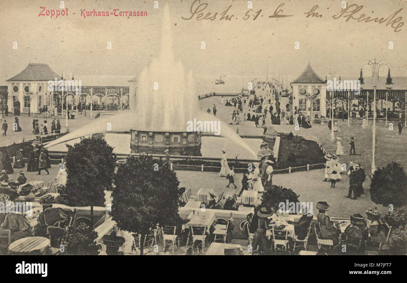 A historical postcard image of Zoppot, located in West Prussia, showing ...