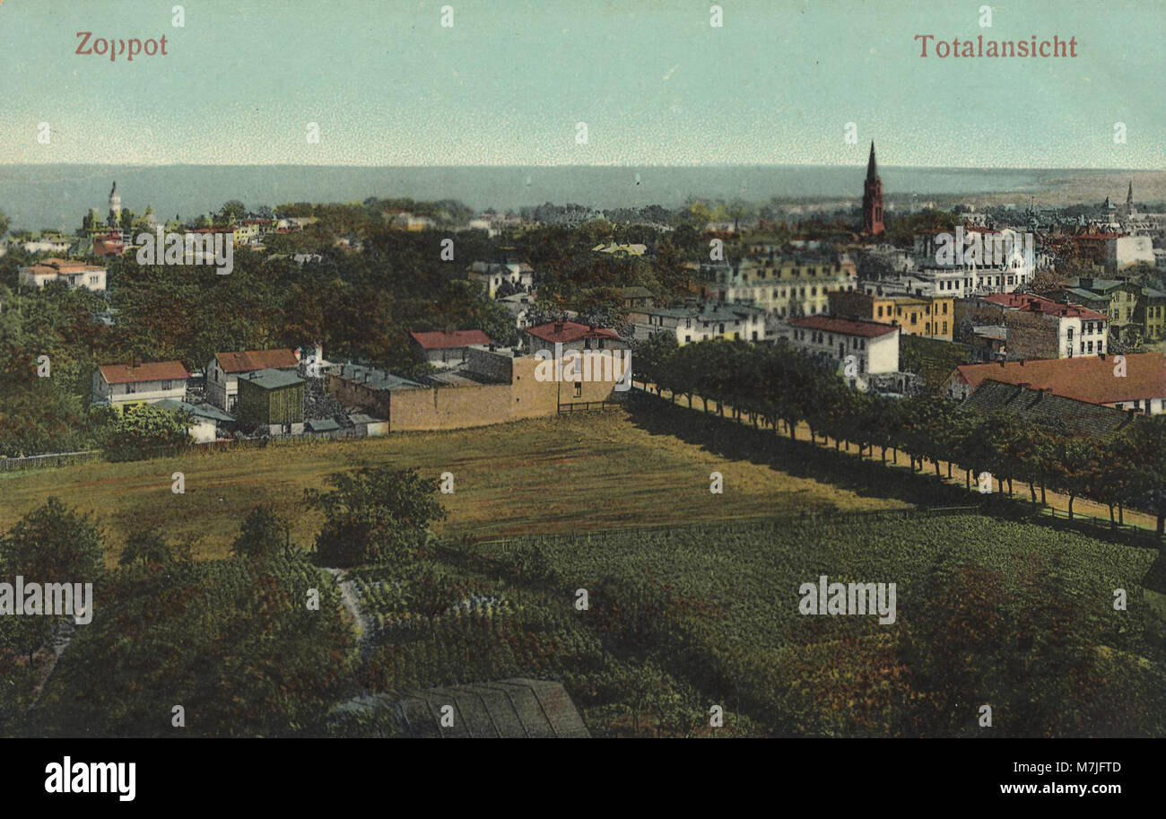 This postcard depicts a view of Zoppot (now Sopot, Poland) in the ...