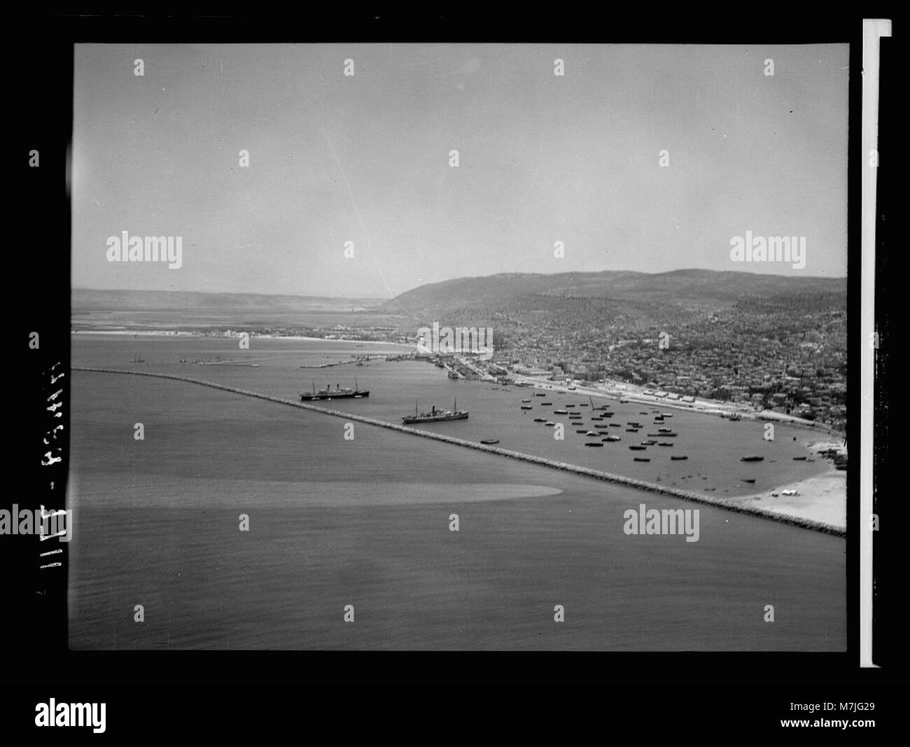 Aerial photograph of Haifa Harbour taken in 1937. The image provides a ...