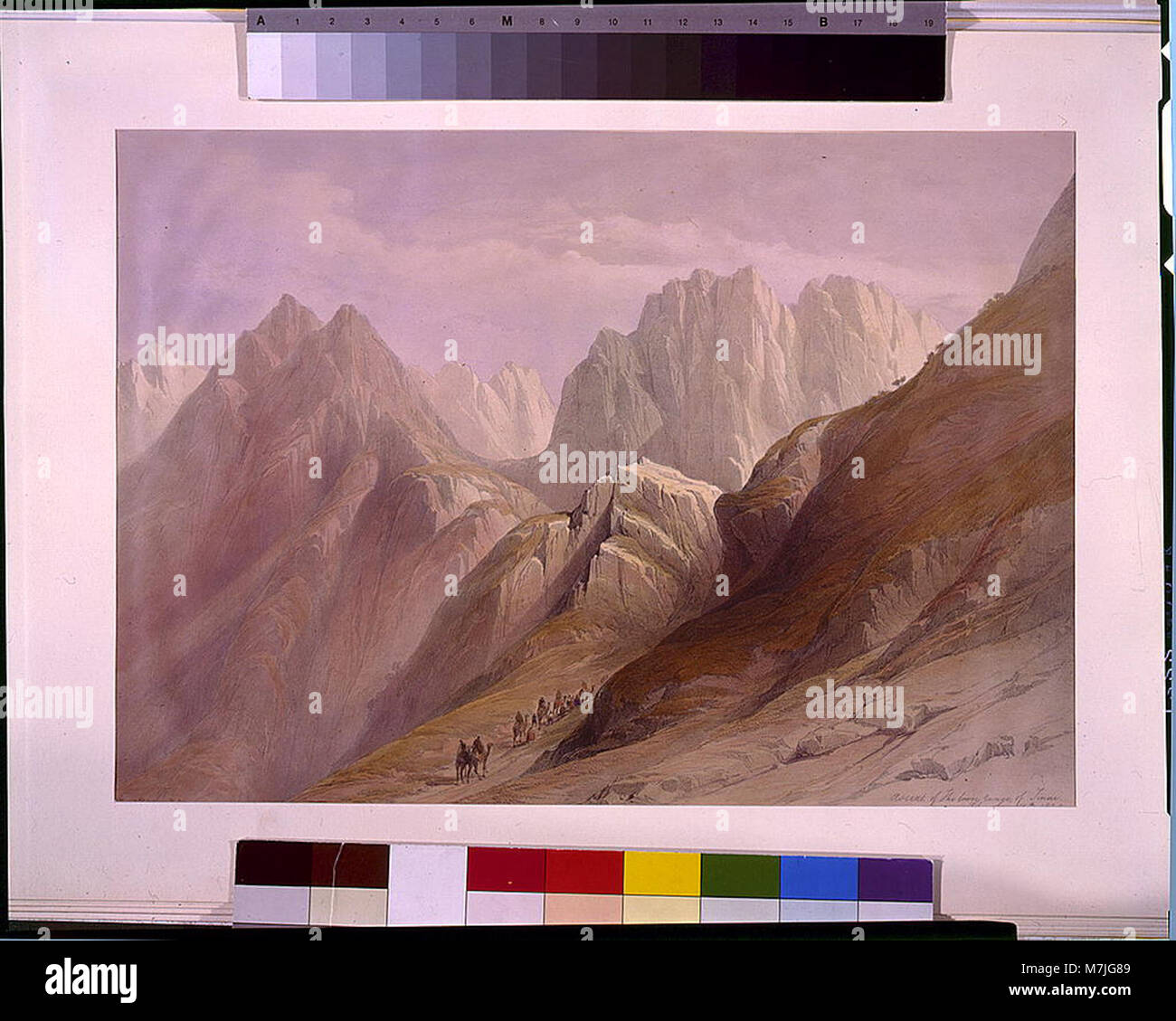A drawing by David Roberts depicting the ascent of the lower range of ...