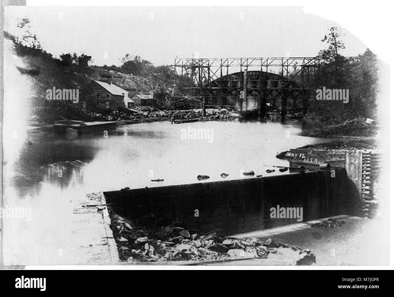 This historic photo depicts the Cabin John Bridge under construction ...
