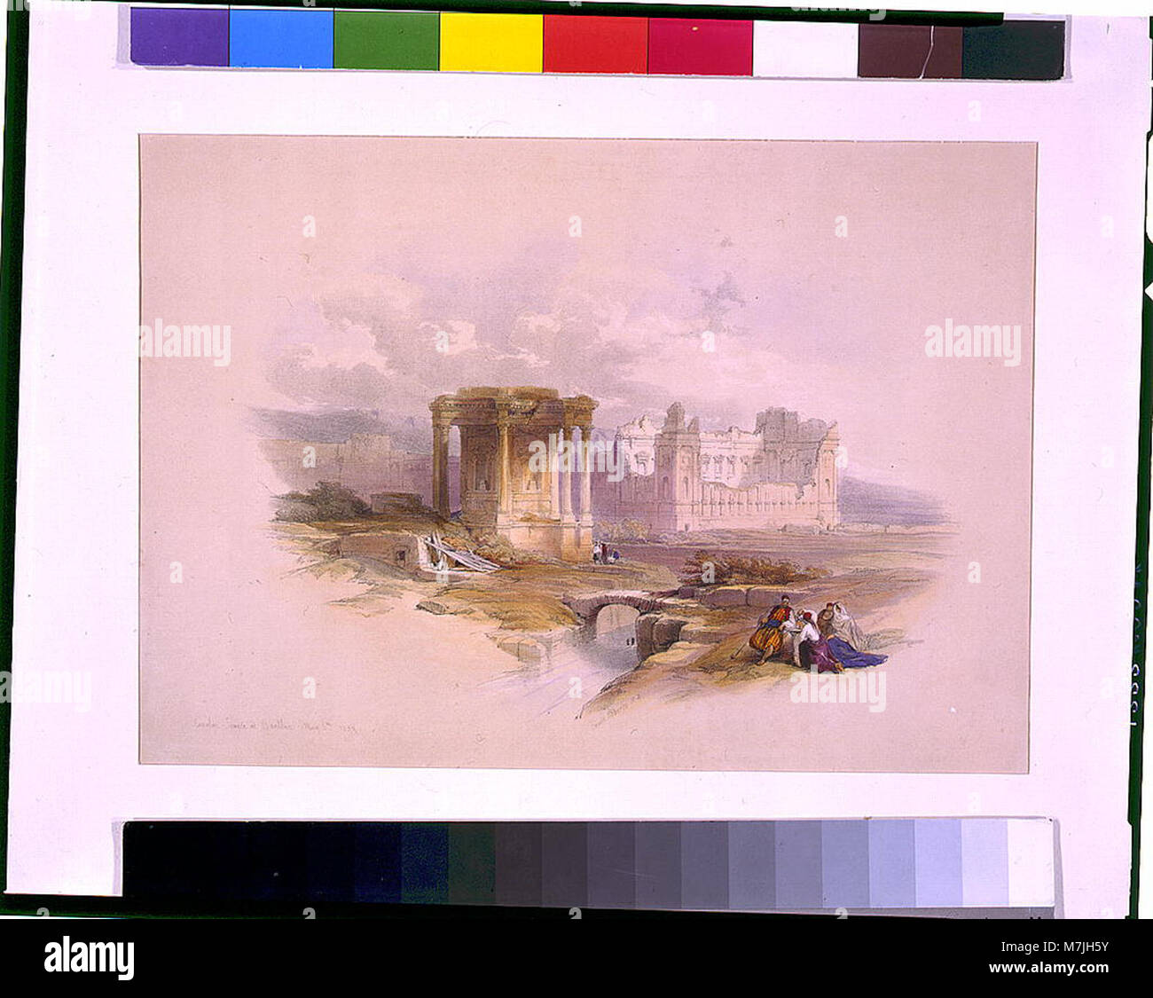 A drawing of the Circular Temple at Baalbec, created by David Roberts ...