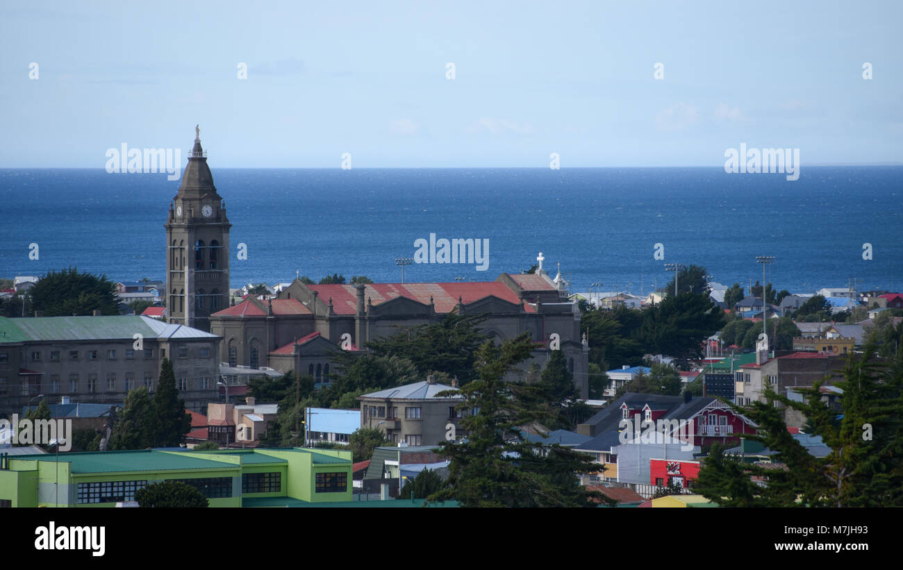 Panoramic view of Punta Arenas and Straits of Magellan. Patagonia ...