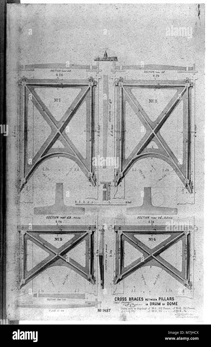 A technical photograph showing the cross braces between pillars in the ...
