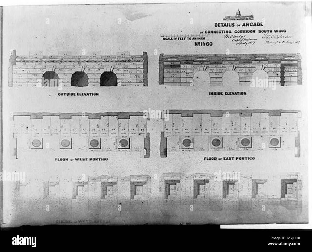 This image provides a detailed view of the arcade in the south wing ...