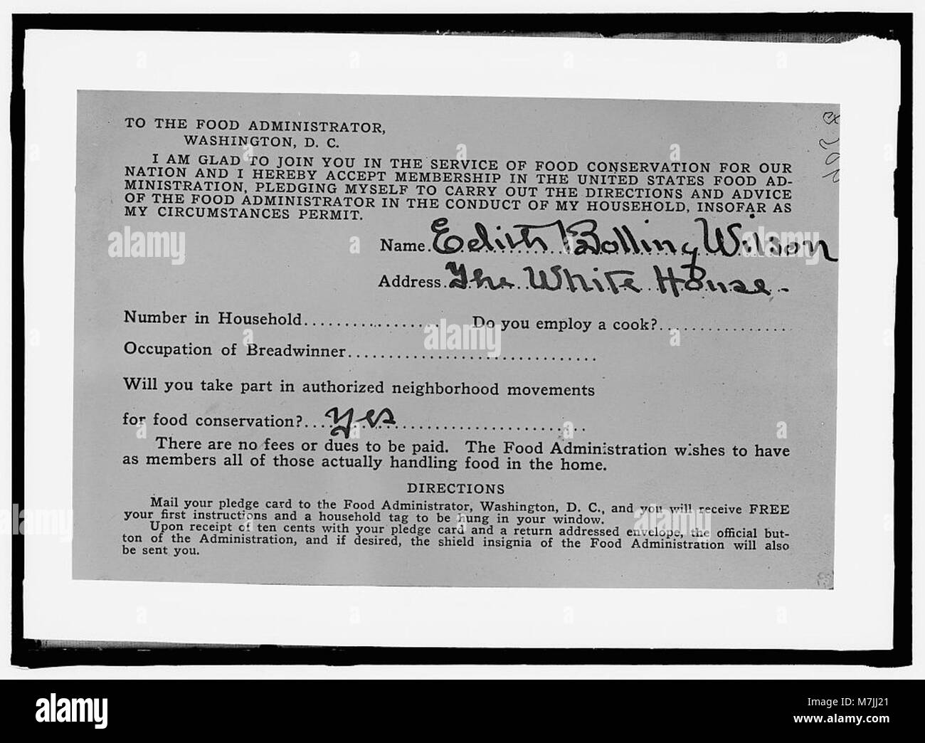 A U.S. Food Administration certificate, a historical document used ...